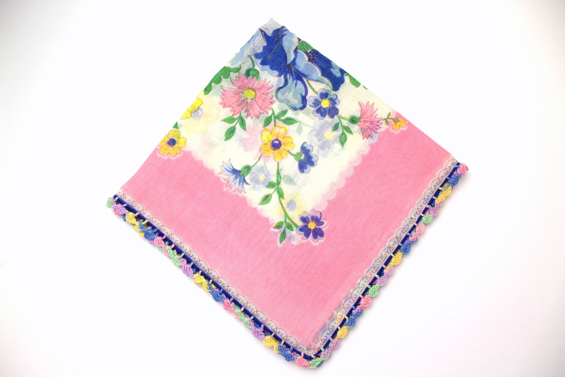 Vintage Handkerchief Zero Waste Reusable Tissue Pink Yellow Blue Floral ...