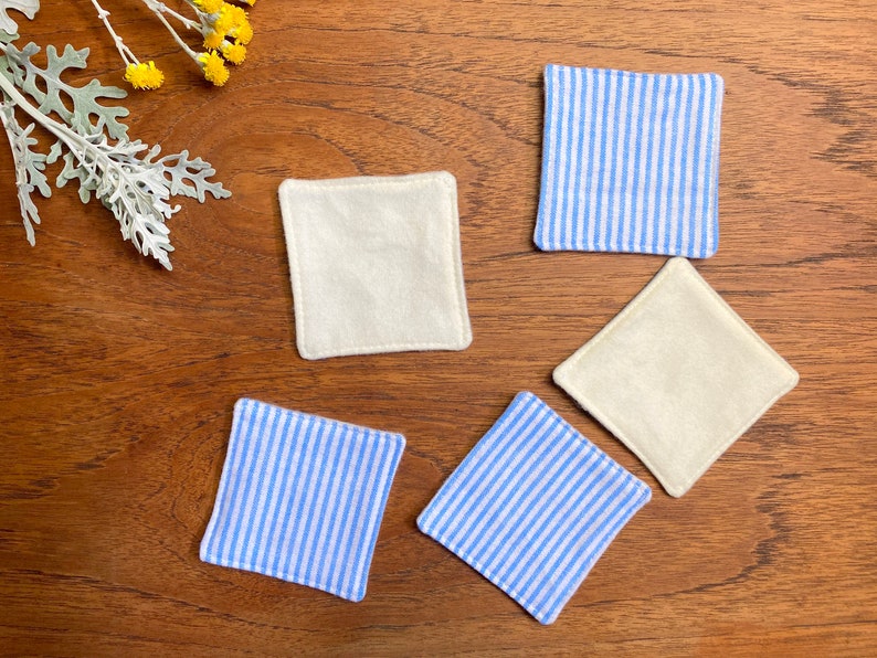 Reusable Facial Squares Blue Stripe Reclaimed Fabric Facial Rounds ...