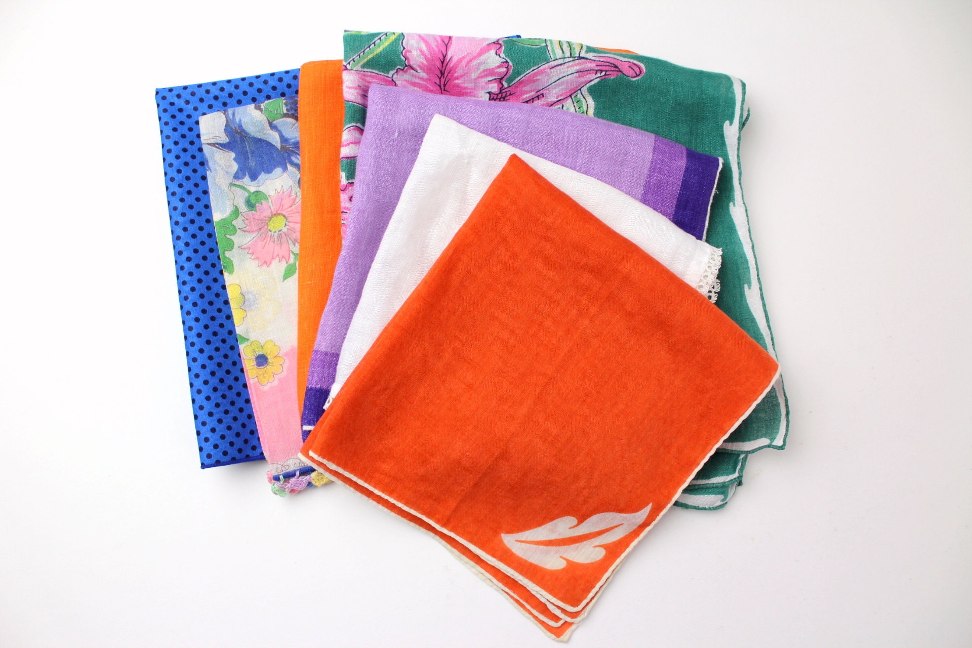 Vintage Handkerchief Zero Waste Reusable Tissue Pink Yellow Blue Floral ...