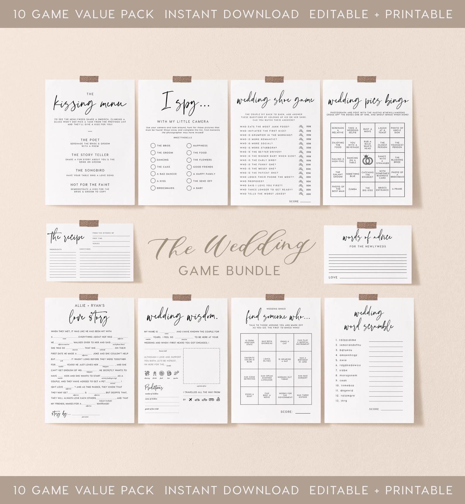 Wedding Table Games Bundle INSTANT DOWNLOAD Value Game - Etsy