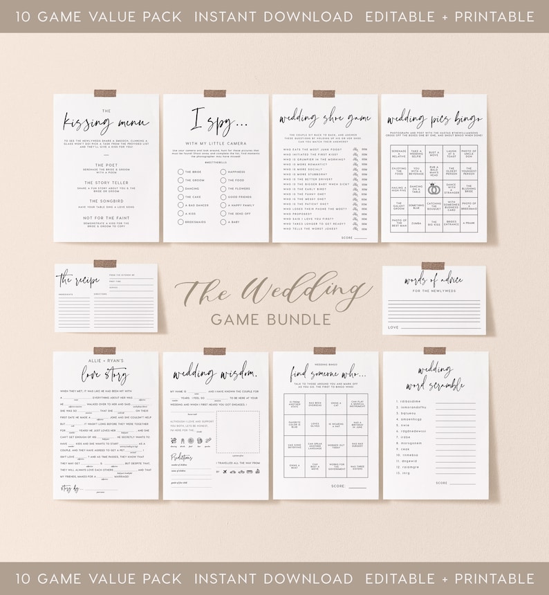 Wedding Table Games Bundle INSTANT DOWNLOAD Value Game - Etsy