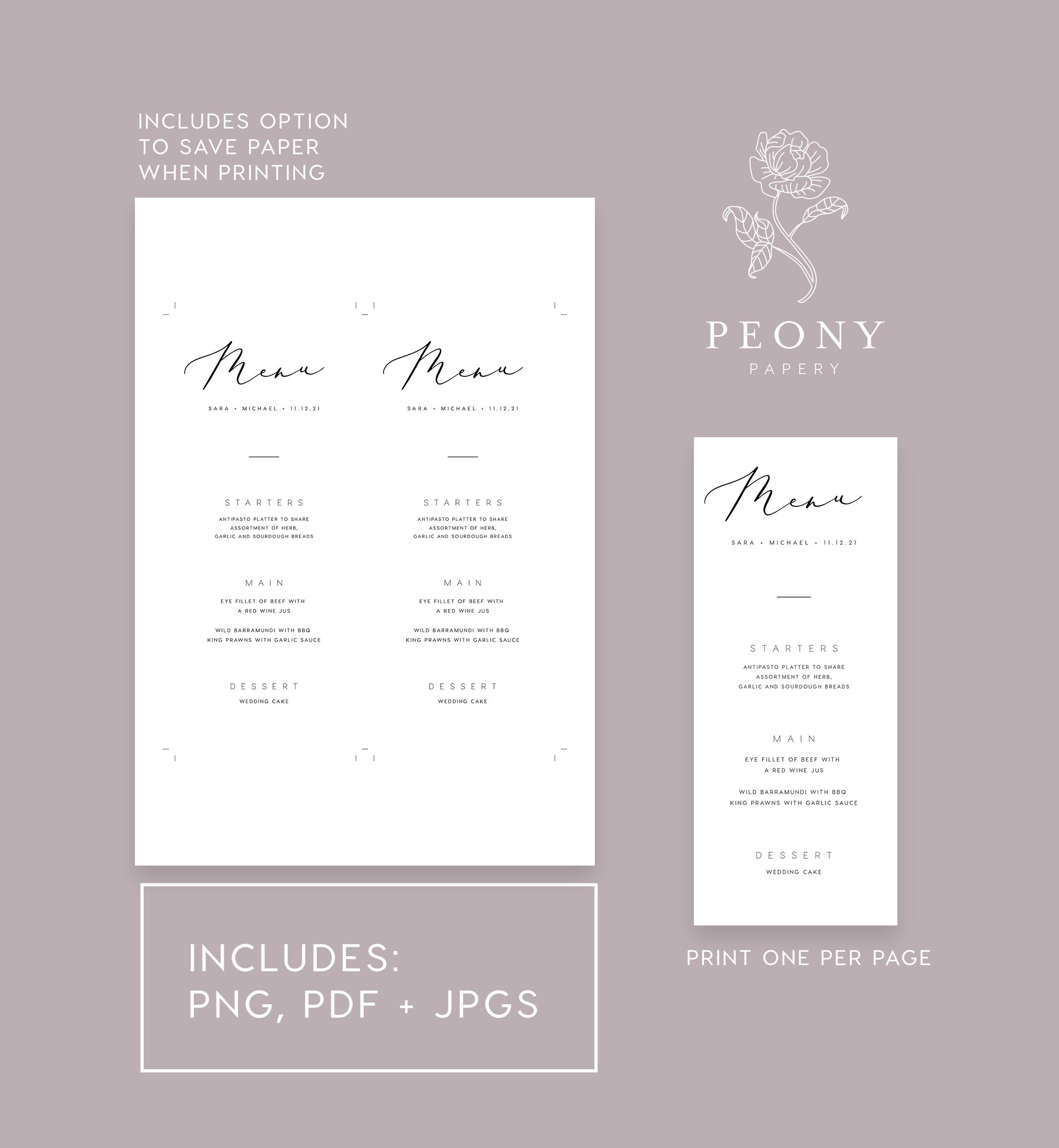 Calligraphy Menu INSTANT DOWNLOAD Minimal Dinner Wedding, Editable ...