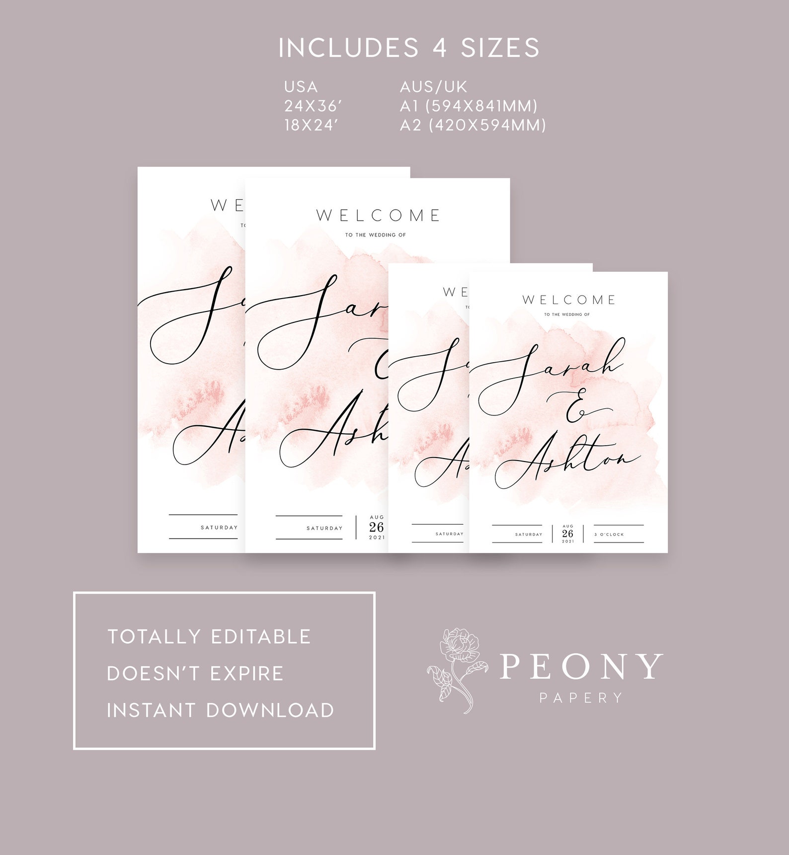 Blush Pink Welcome Sign INSTANT DOWNLOAD Poster, Portrait, Templett ...