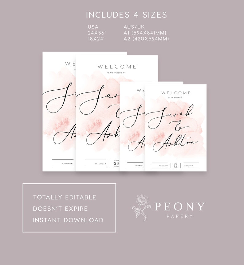 Blush Pink Welcome Sign INSTANT DOWNLOAD Poster, Portrait, Templett ...