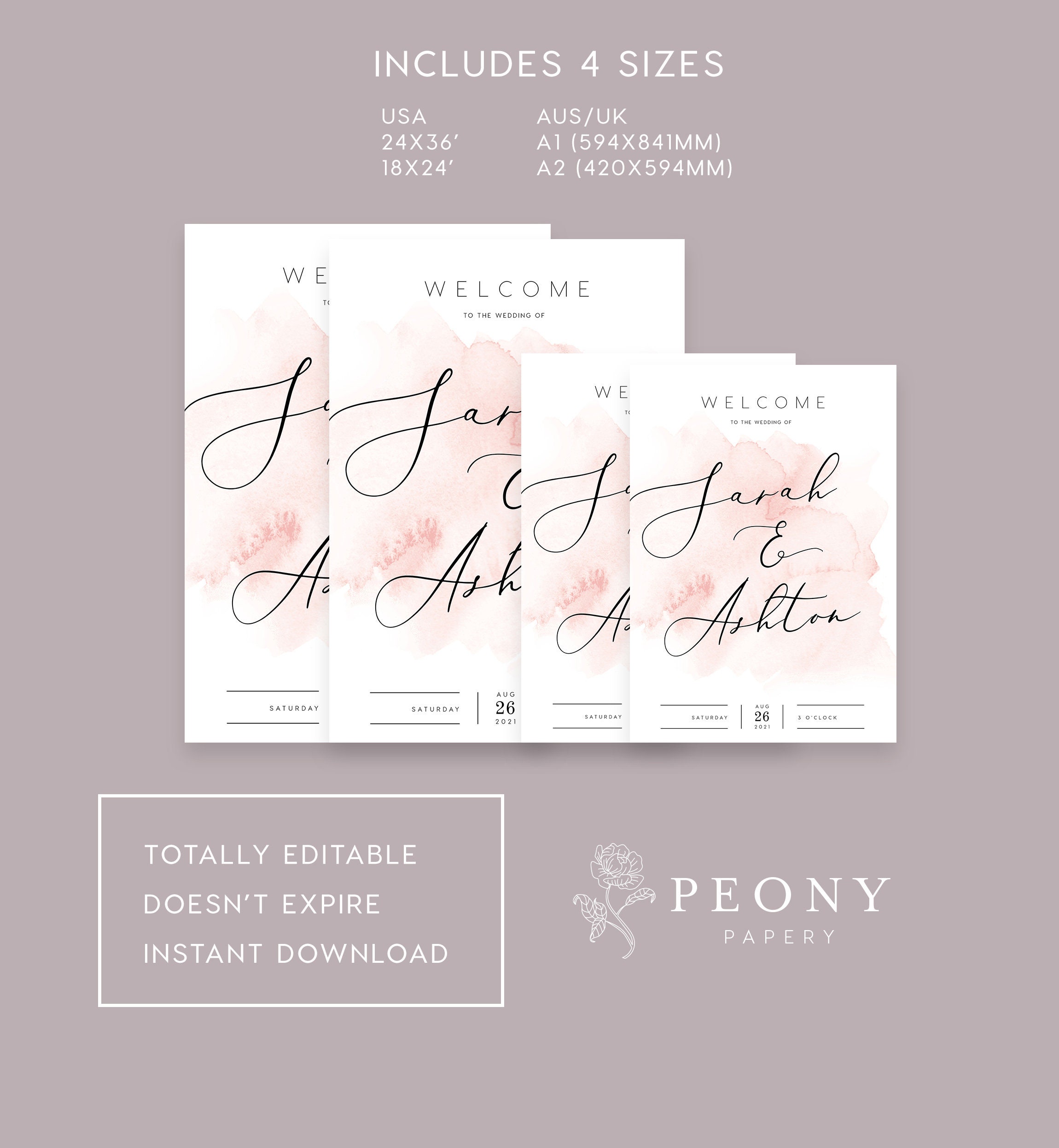 Blush Pink Welcome Sign INSTANT DOWNLOAD Poster, Portrait, Templett ...