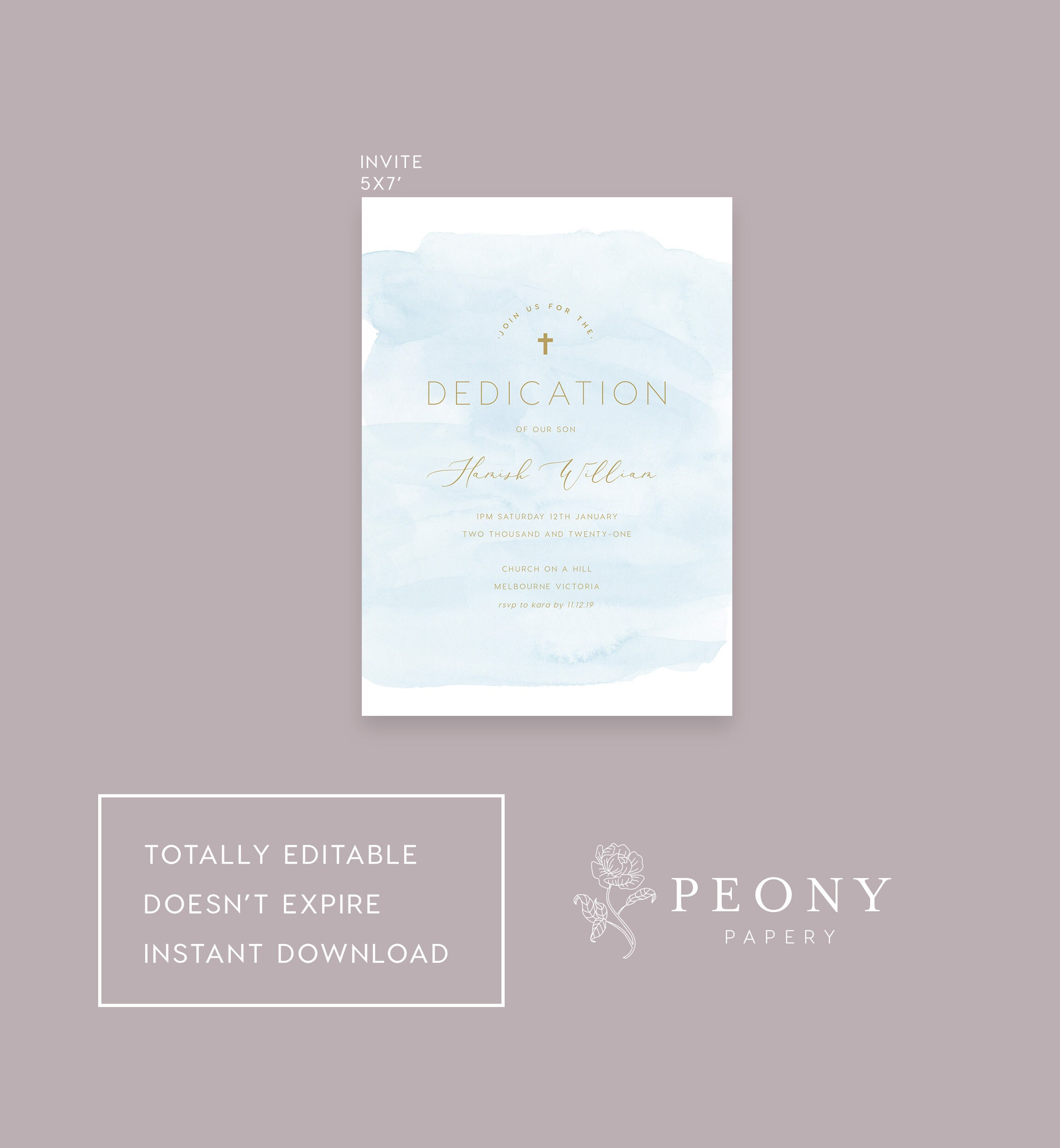 Dedication Invitation INSTANT DOWNLOAD Editable, Printable, 5x7 ...