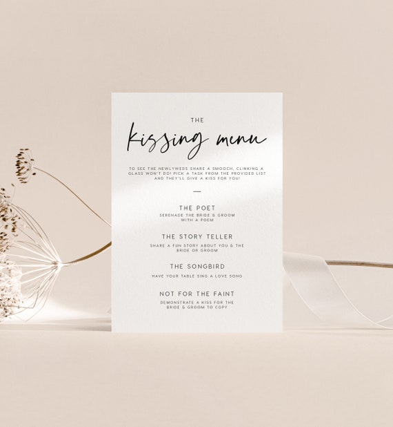 Kissing Menu INSTANT DOWNLOAD Wedding Menu DIY Printable | Etsy