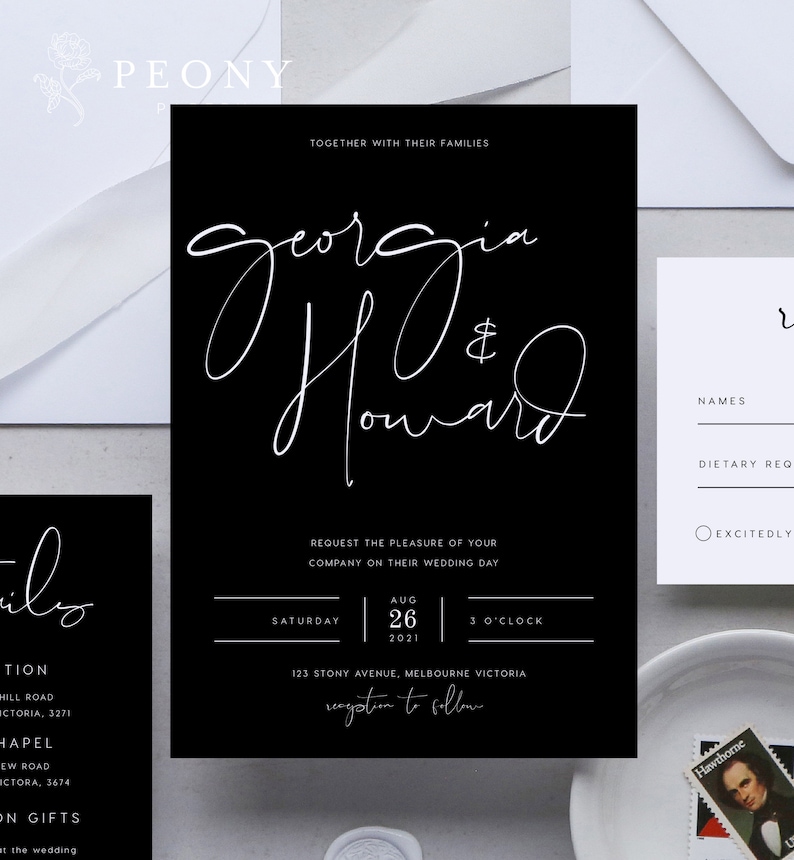 Black Wedding Invitation Set INSTANT DOWNLOAD Rustic - Etsy