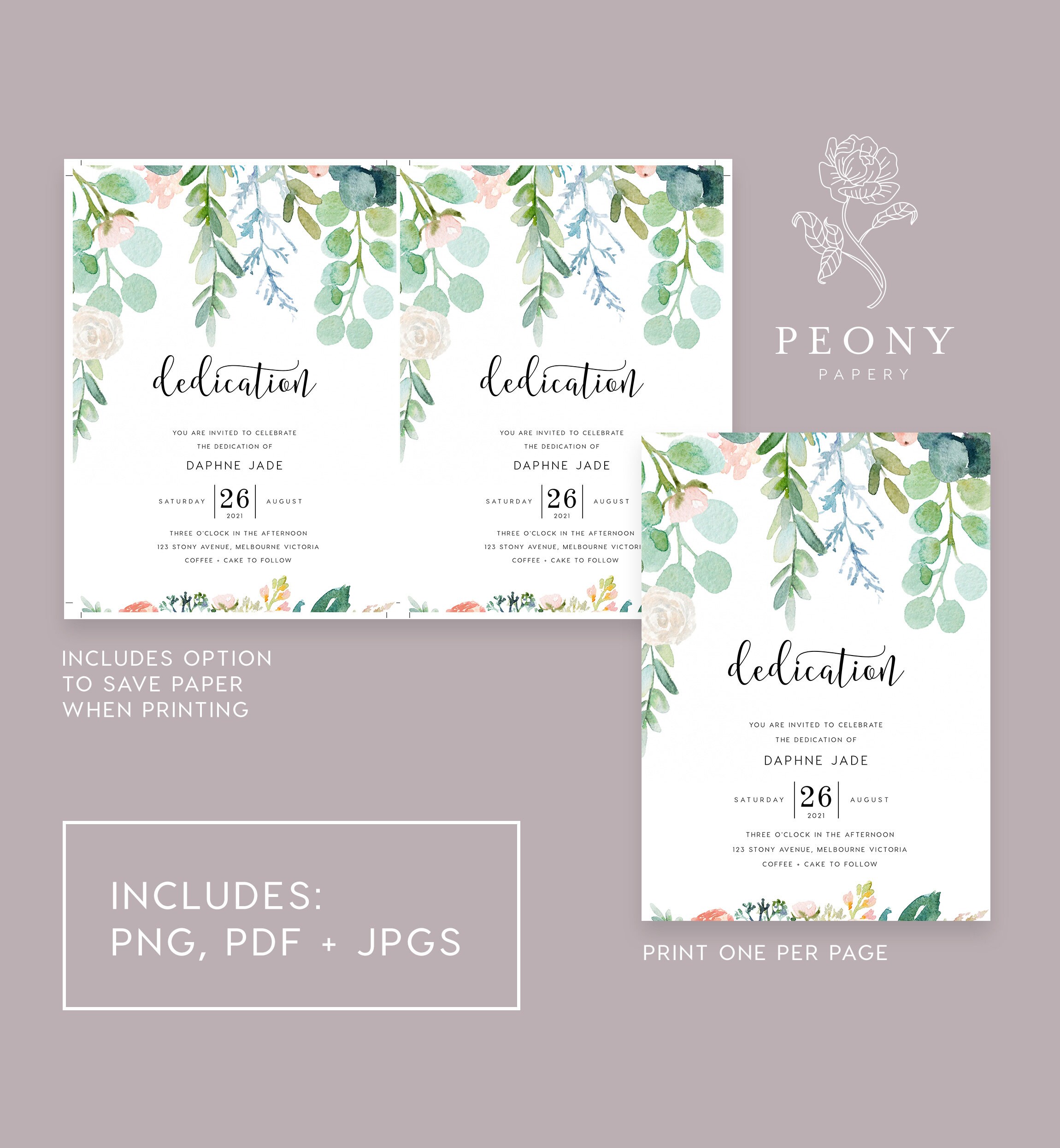 Dedication Invitation INSTANT DOWNLOAD Editable Printable | Etsy