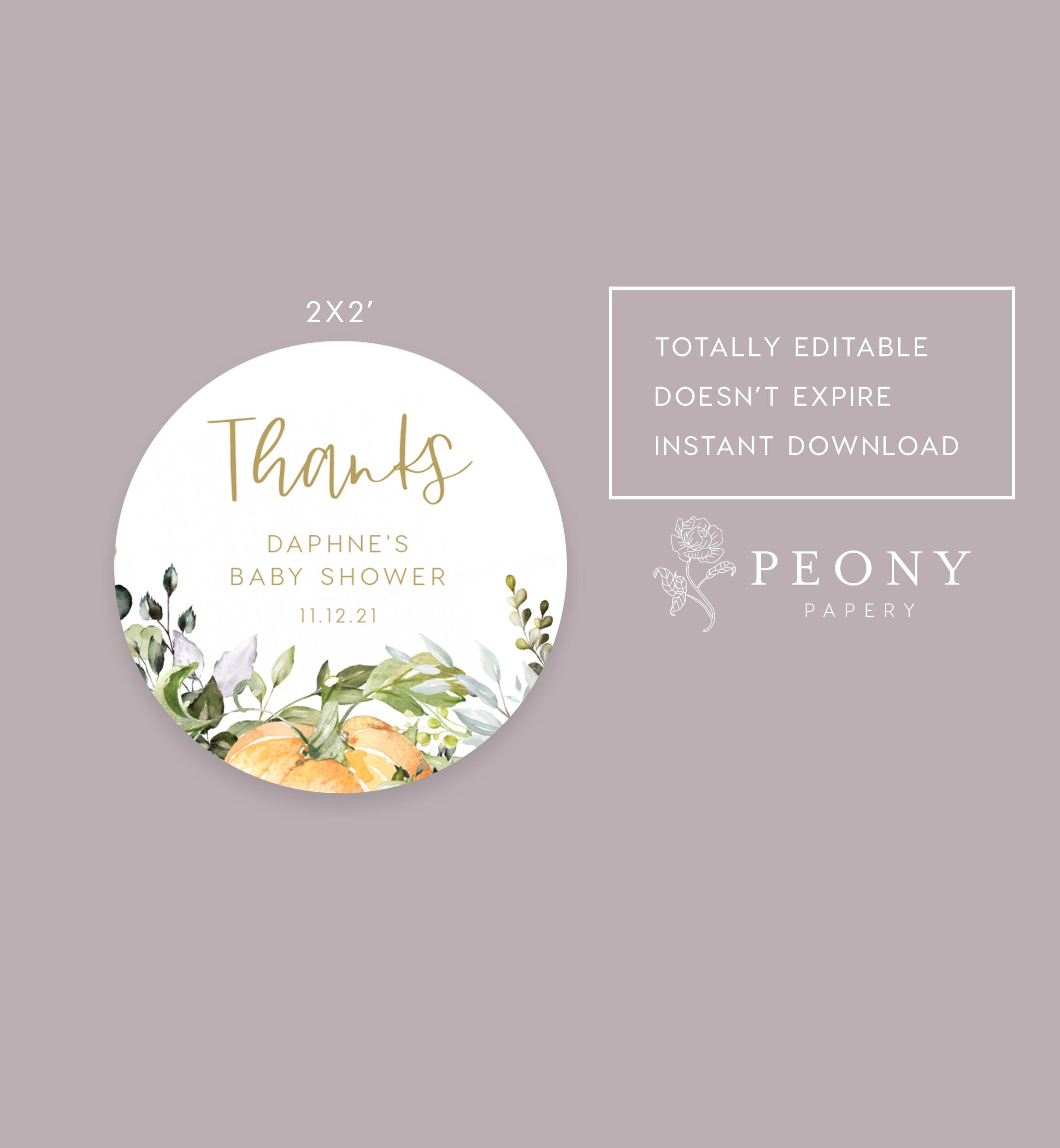 Baby Shower Thanks Sticker Template INSTANT DOWNLOAD Round Thanks Tag ...