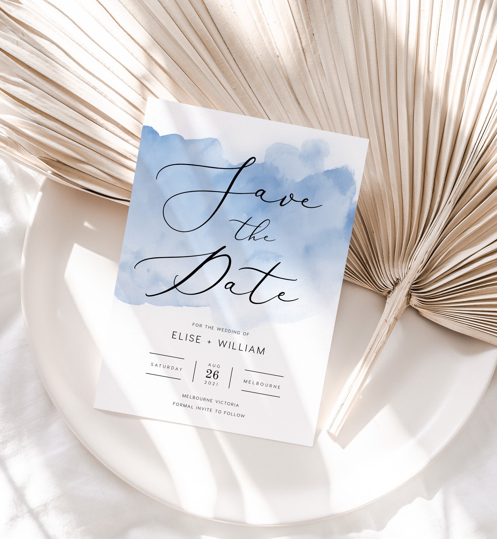 Blue Save the Date INSTANT DOWNLOAD Watercolour Dusty Blue Save the ...