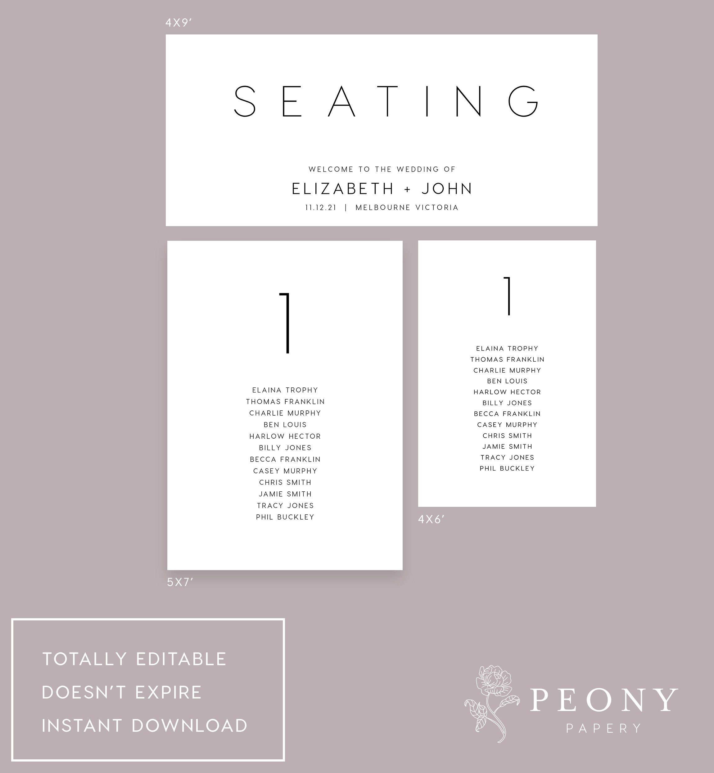 Seating Chart Small Pages INSTANT DOWNLOAD Editable Pdf - Etsy UK