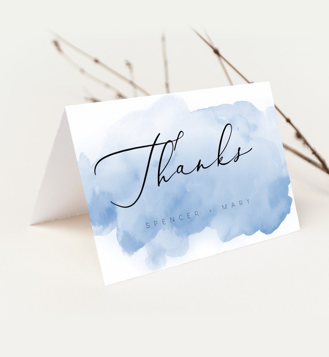 Dusty Blue Thank You Card INSTANT DOWNLOAD Flat Thank You, Thank You ...