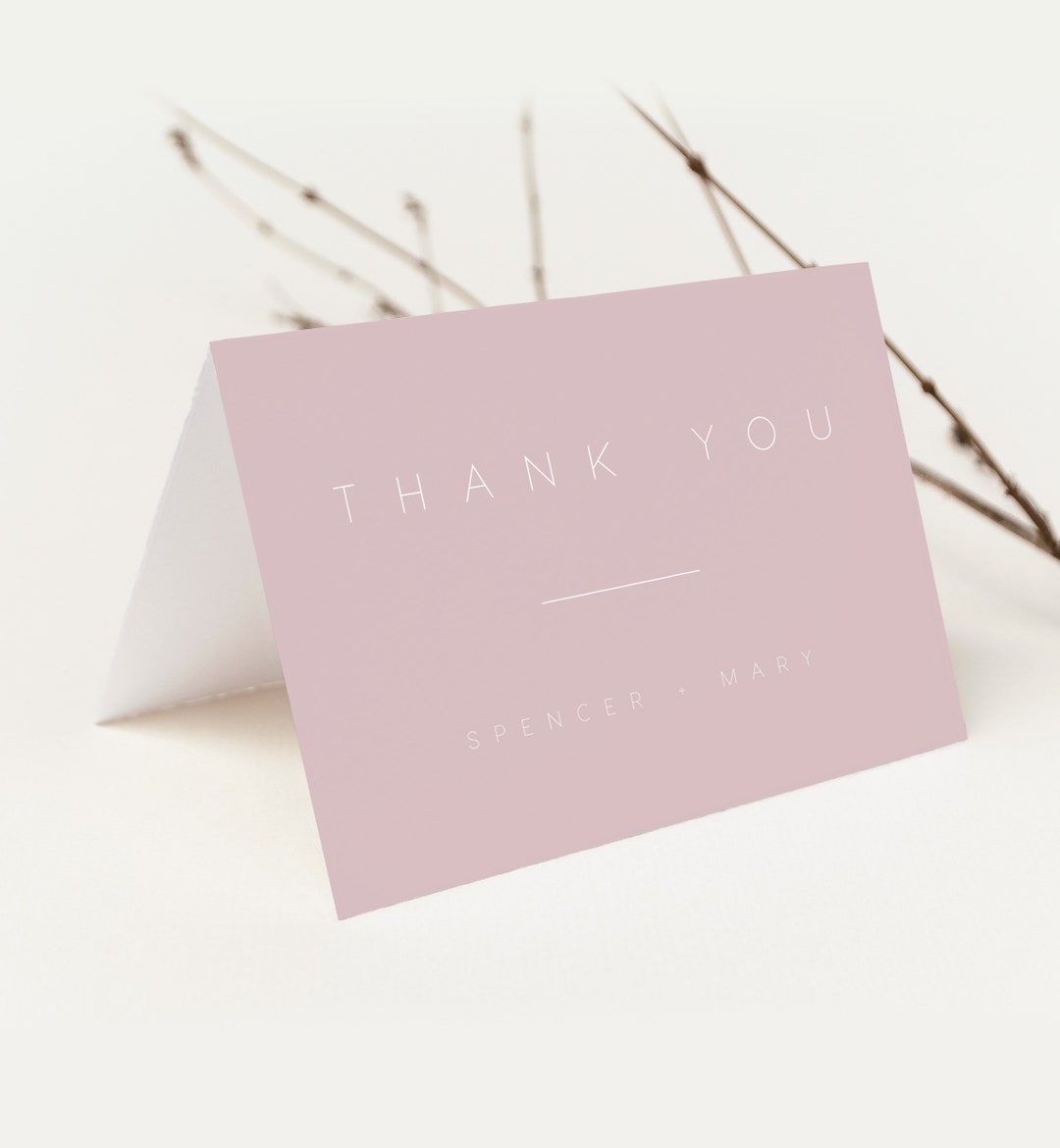Dusty Pink Thank You Card INSTANT DOWNLOAD Flat Thank You, Thank You ...