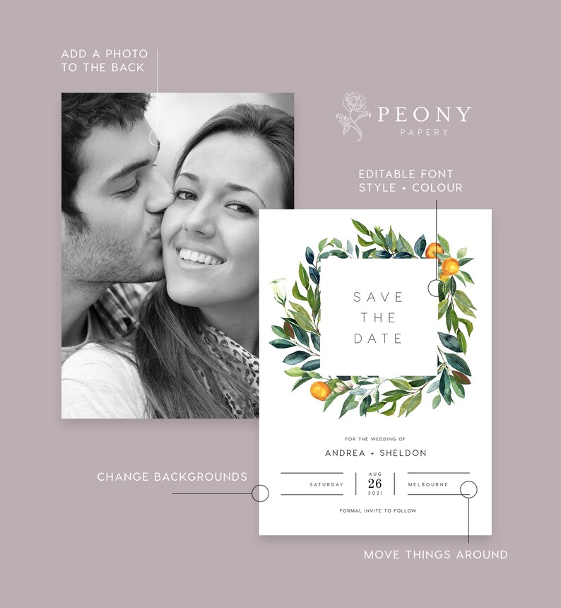 Oranges Save the Date INSTANT DOWNLOAD Citrus, Mediterranean, Leaves ...