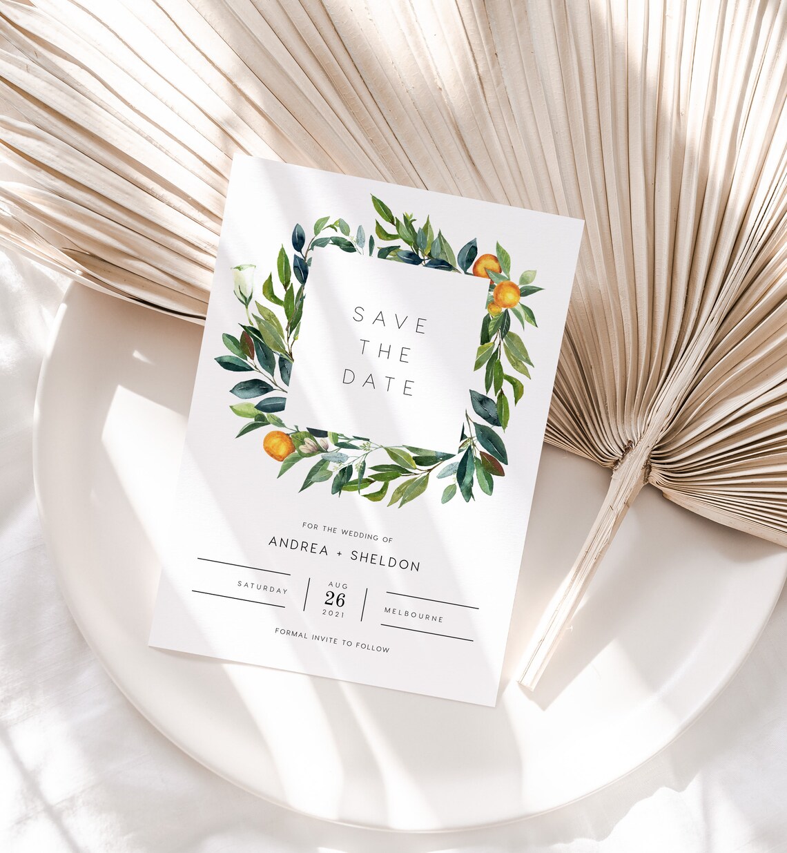 Oranges Save the Date INSTANT DOWNLOAD Citrus, Mediterranean, Leaves ...