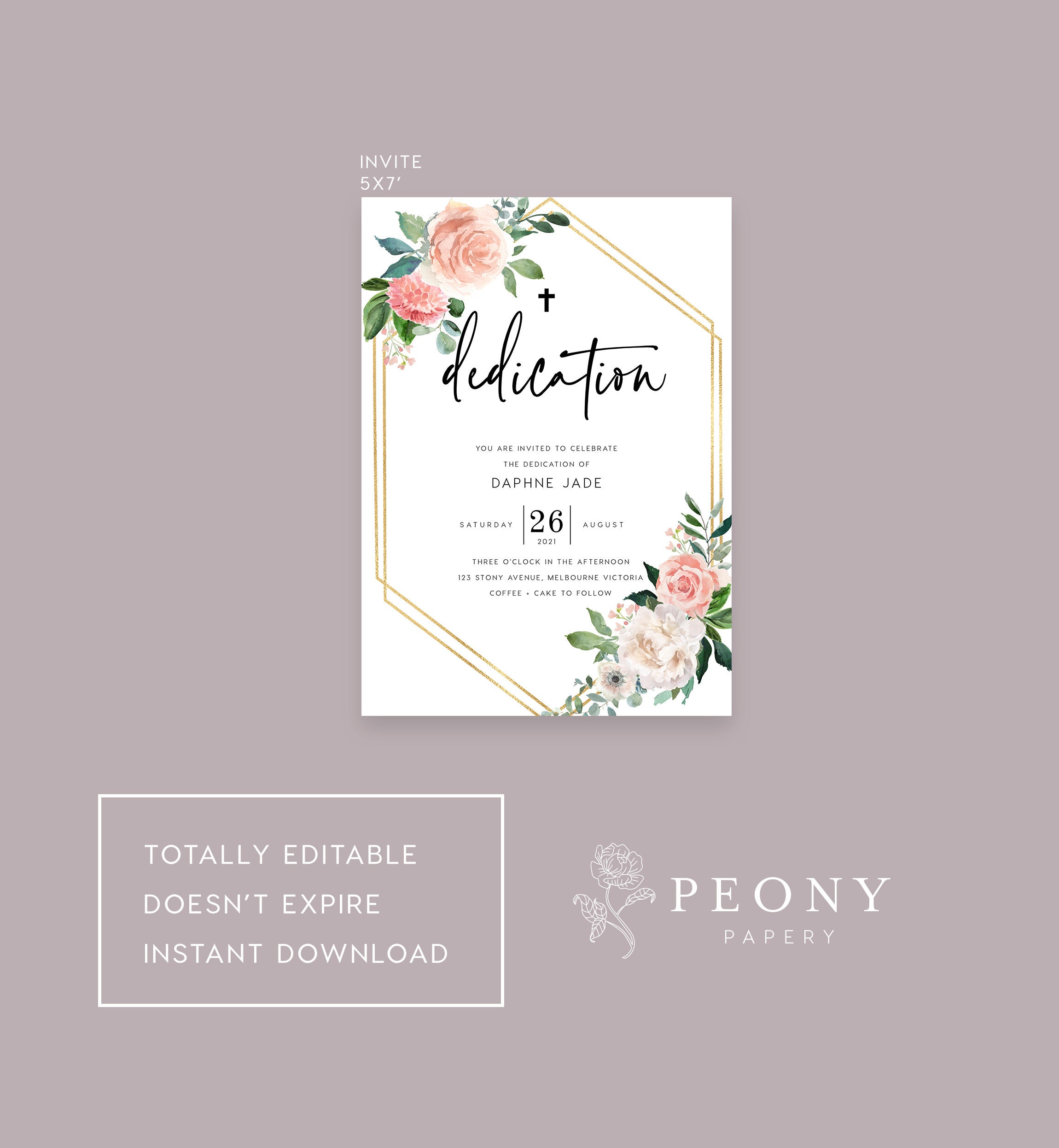 Dedication Invitation INSTANT DOWNLOAD Editable Printable | Etsy