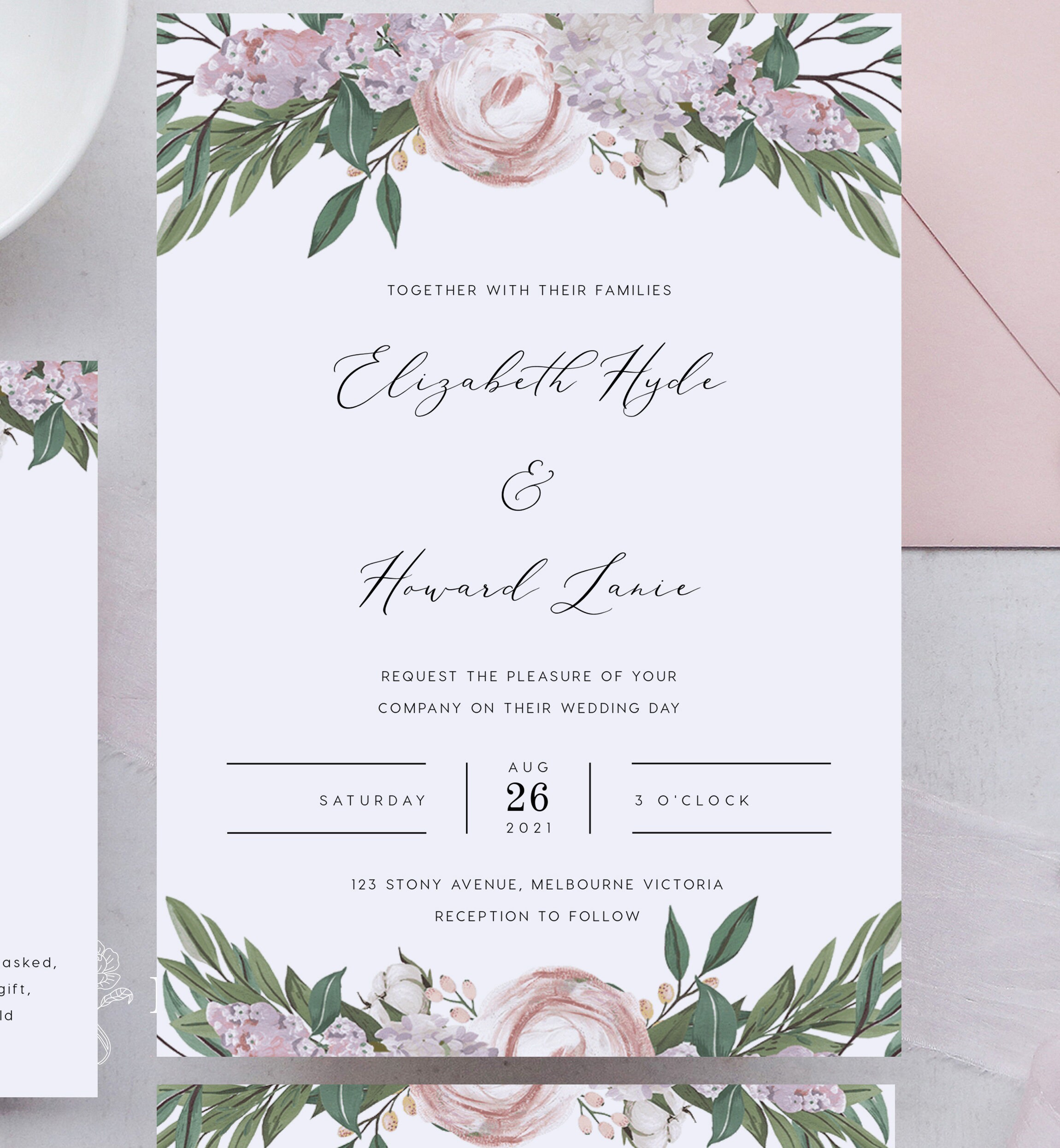 Pink Floral Wedding Invitation Set INSTANT DOWNLOAD Peonies | Etsy