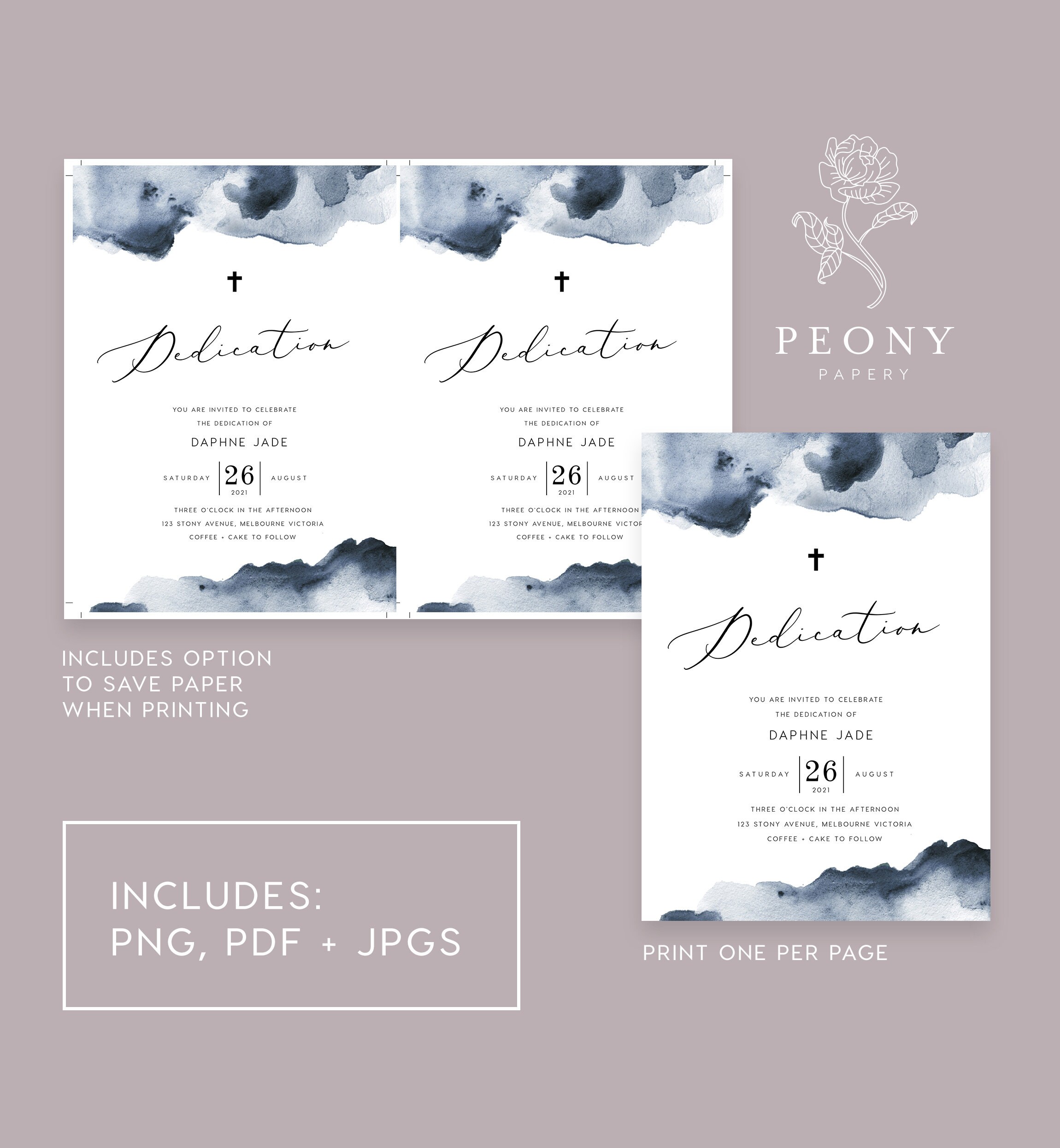 Dedication Invitation INSTANT DOWNLOAD Editable, Printable, 5x7 ...