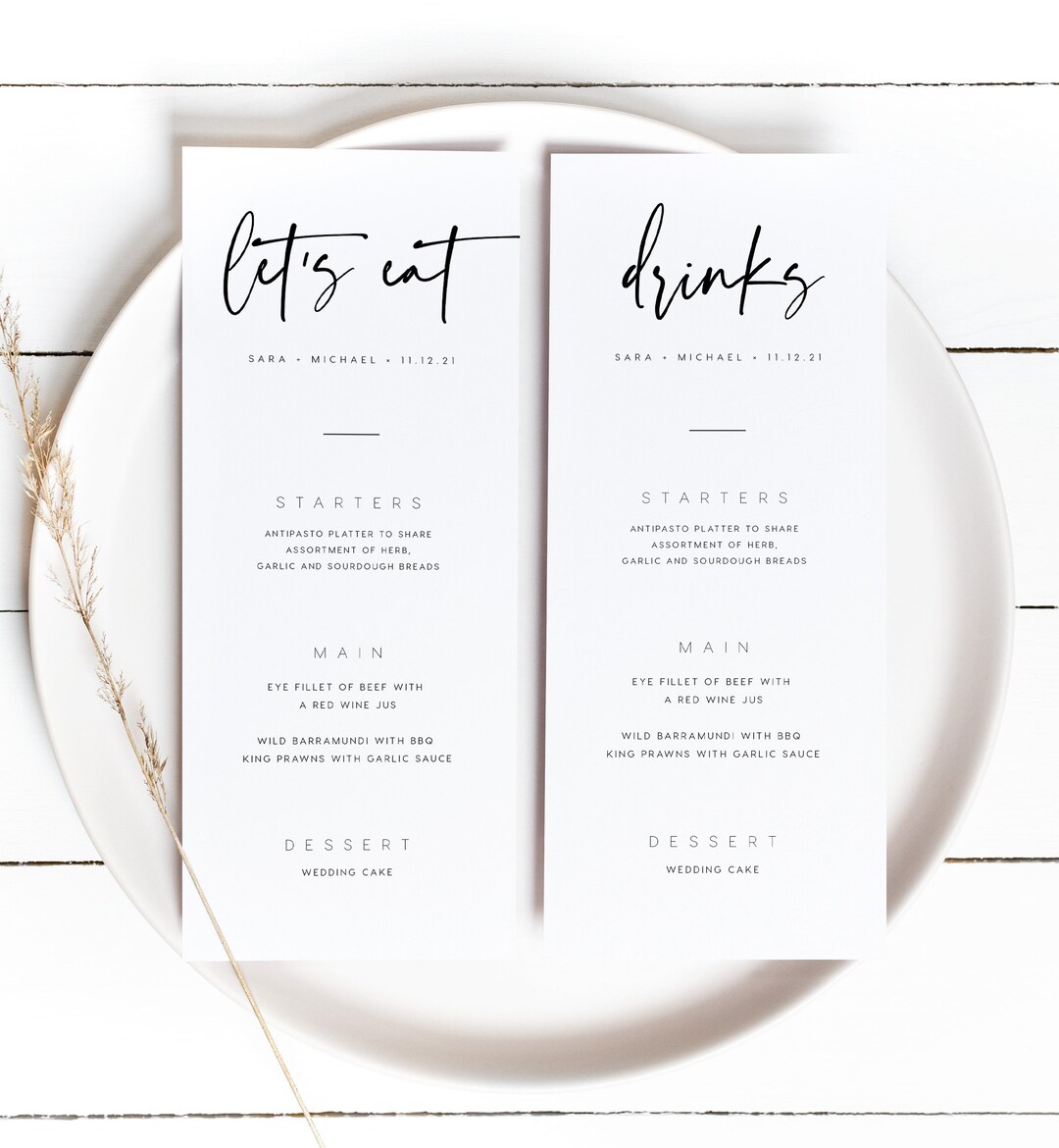 Modern Bar + Dinner Menu INSTANT DOWNLOAD Simple Dinner Wedding ...