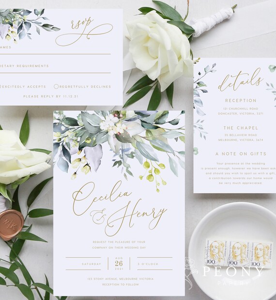 Greenery Wedding Invitation Set INSTANT DOWNLOAD Leaves | Etsy