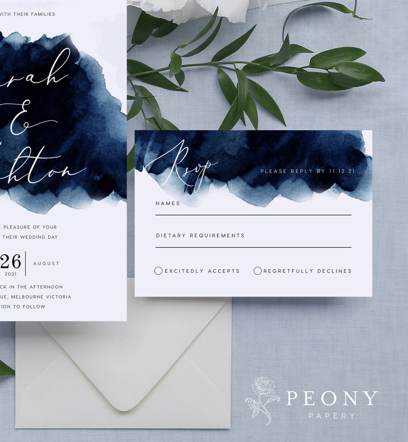 Navy Wedding Invitation Set INSTANT DOWNLOAD Modern - Etsy