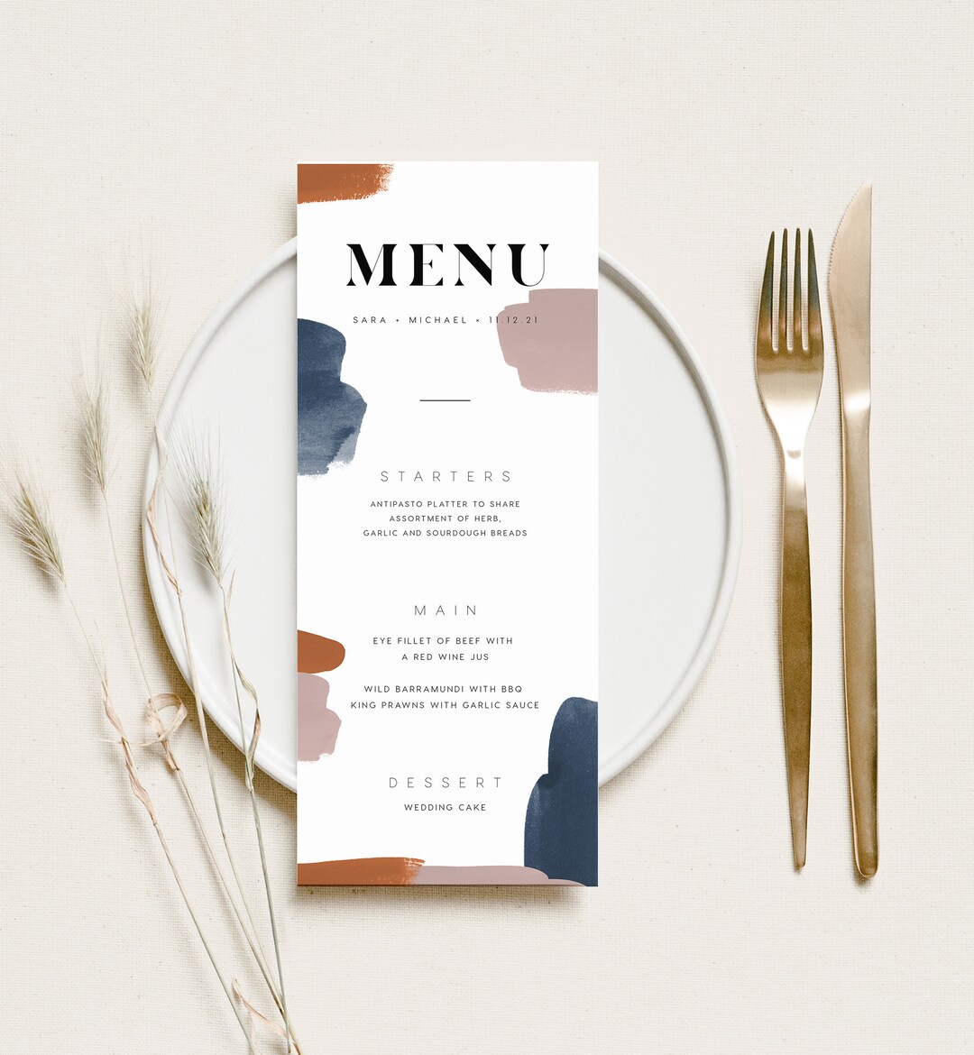 Abstract Menu INSTANT DOWNLOAD Artistic Dinner Wedding, Editable Table ...