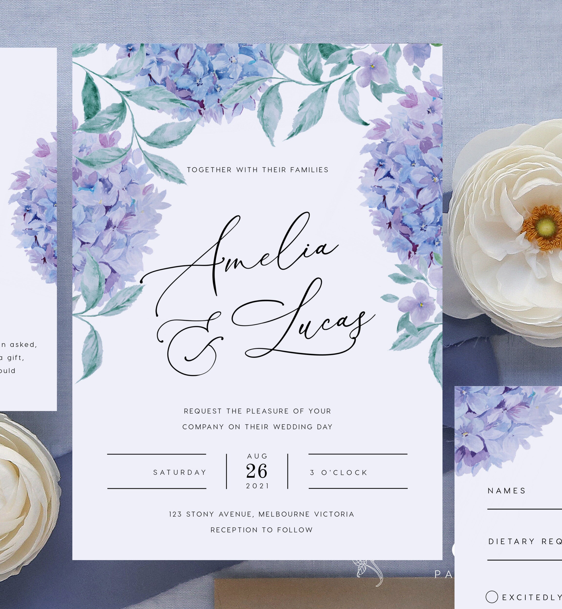 Hydrangea Wedding Invitation Set INSTANT DOWNLOAD Blue | Etsy