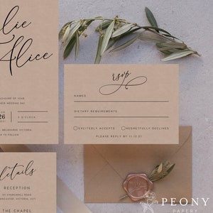 Kraft Brown Wedding Invitation Set INSTANT DOWNLOAD Rustic, Calligraphy ...