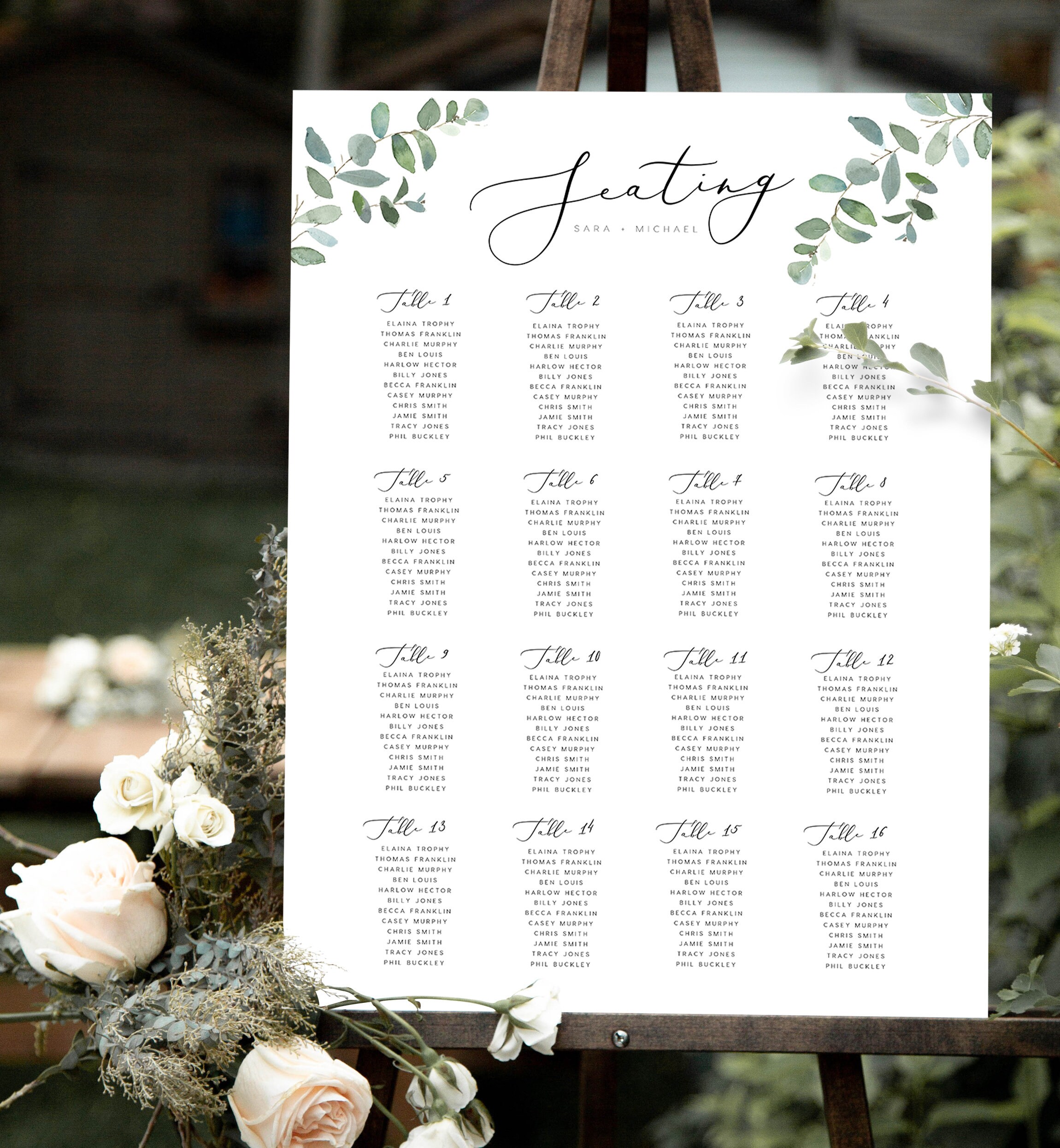 Greenery Seating Chart INSTANT DOWNLOAD Eucalyptus Portrait | Etsy