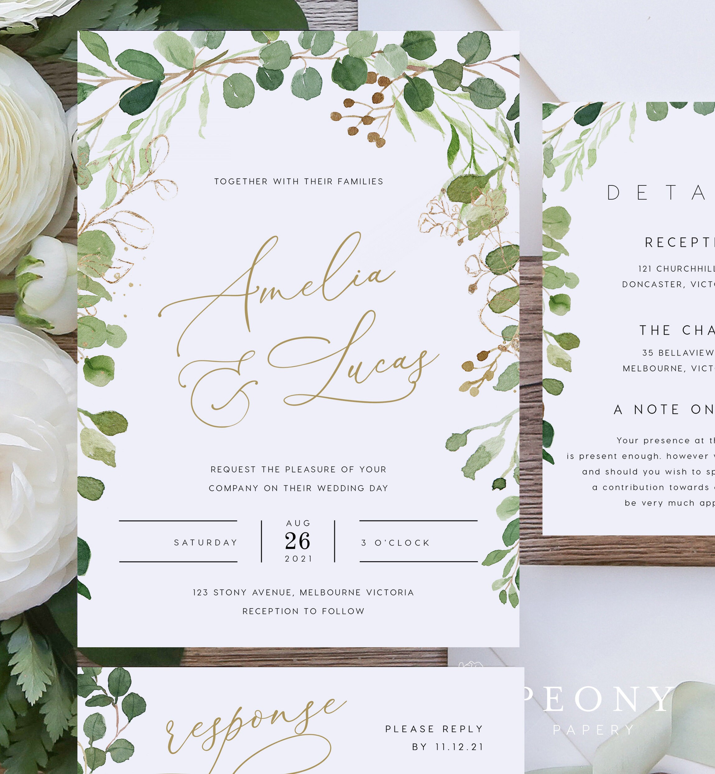 Greenery Wedding Invitation Set INSTANT DOWNLOAD Leaves | Etsy