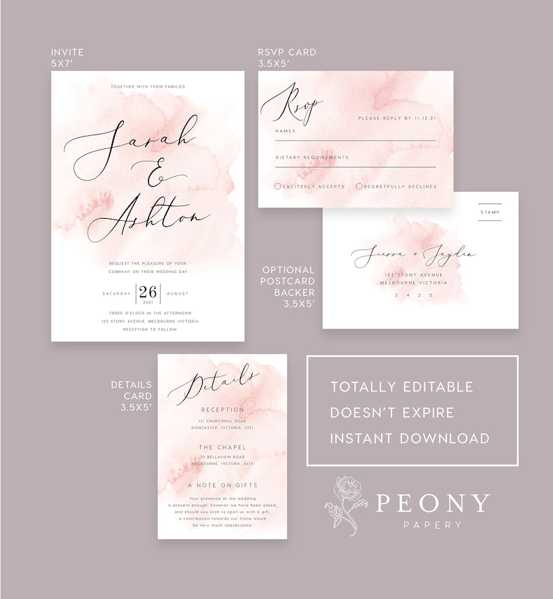 Blush Wedding Invitation Set INSTANT DOWNLOAD Blush - Etsy