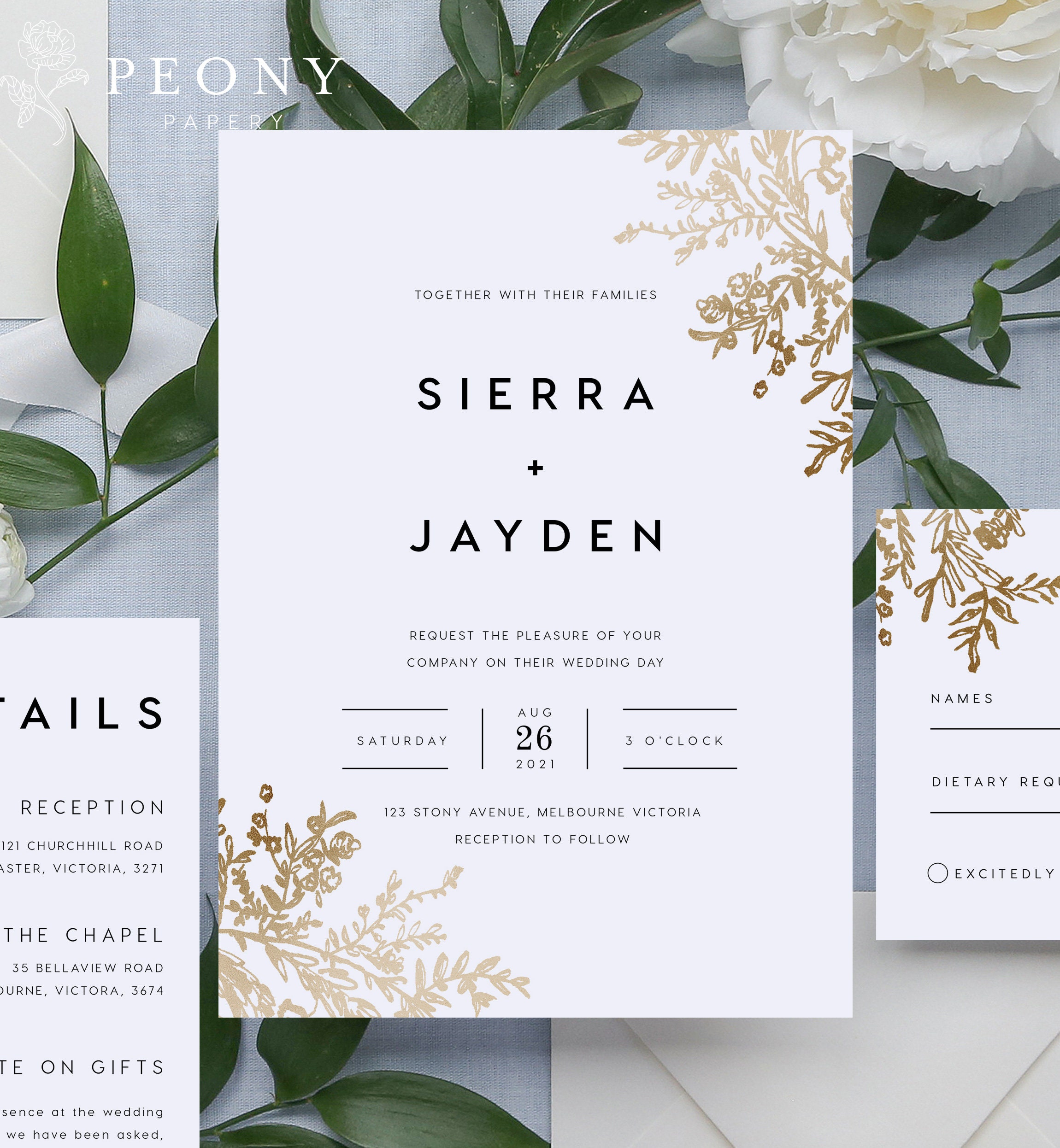 Gold Foil Wedding Invitation Set INSTANT DOWNLOAD Gold Goil - Etsy Ireland