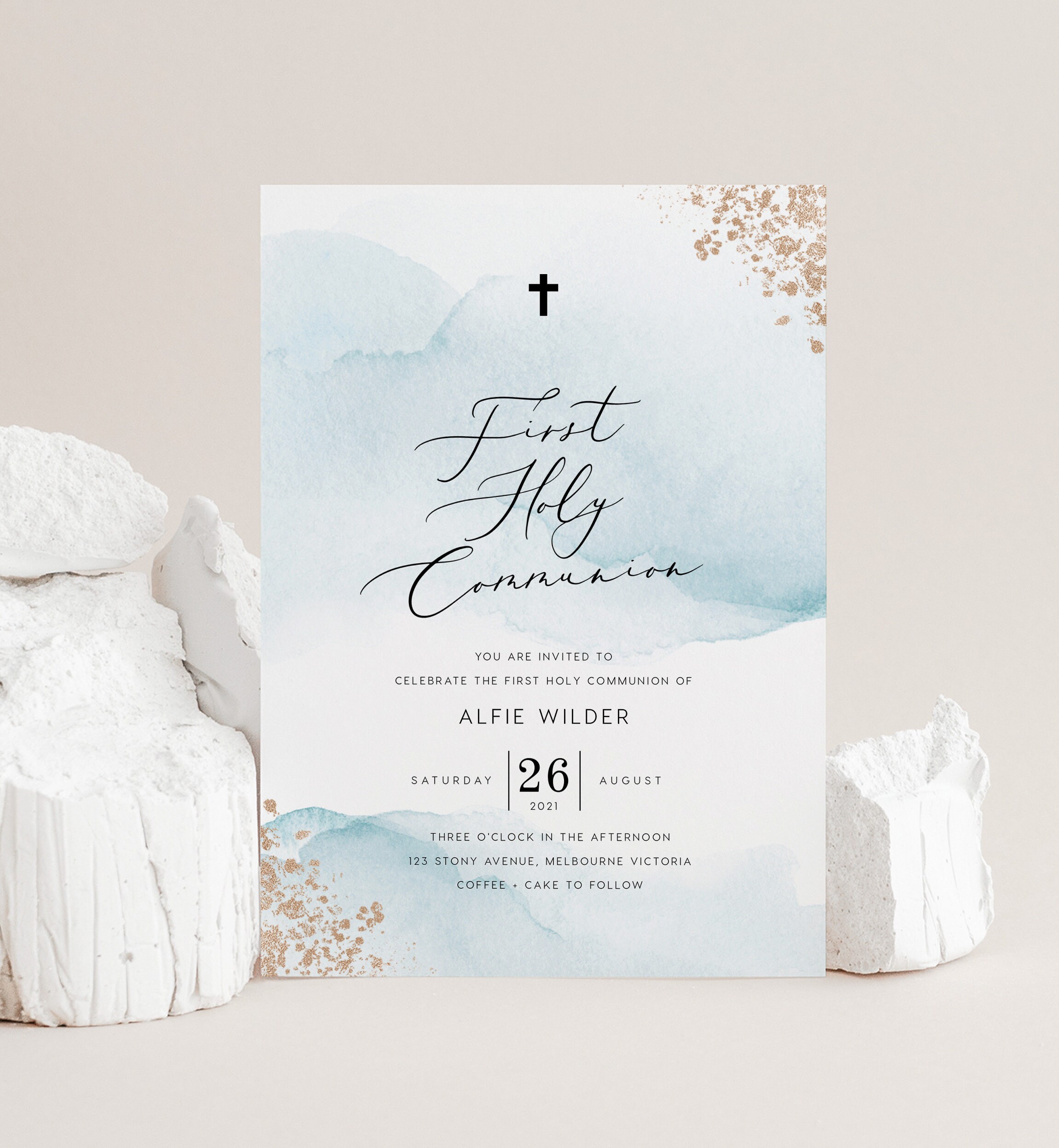 Blue First Holy Communion Invitation INSTANT DOWNLOAD | Etsy