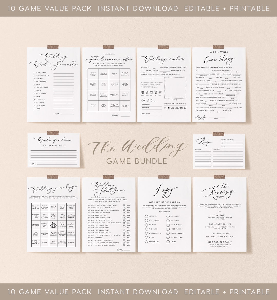 Wedding Table Games Bundle, INSTANT DOWNLOAD, Value Game Bundle ...