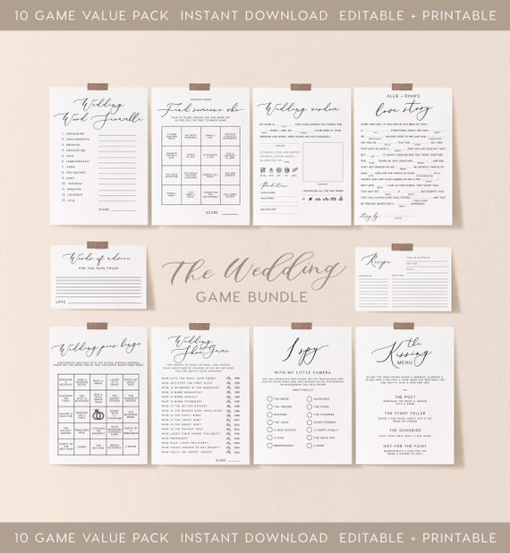 Wedding Table Games Bundle INSTANT DOWNLOAD Value Game - Etsy