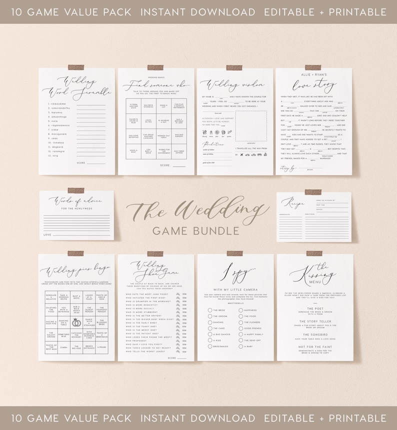 Wedding Table Games Bundle INSTANT DOWNLOAD Value Game - Etsy