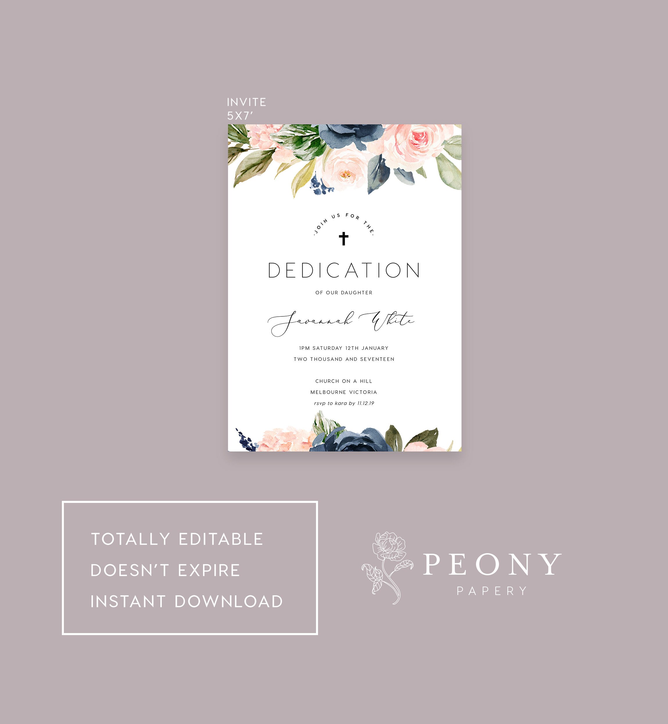 Dedication Invitation INSTANT DOWNLOAD Editable Printable | Etsy