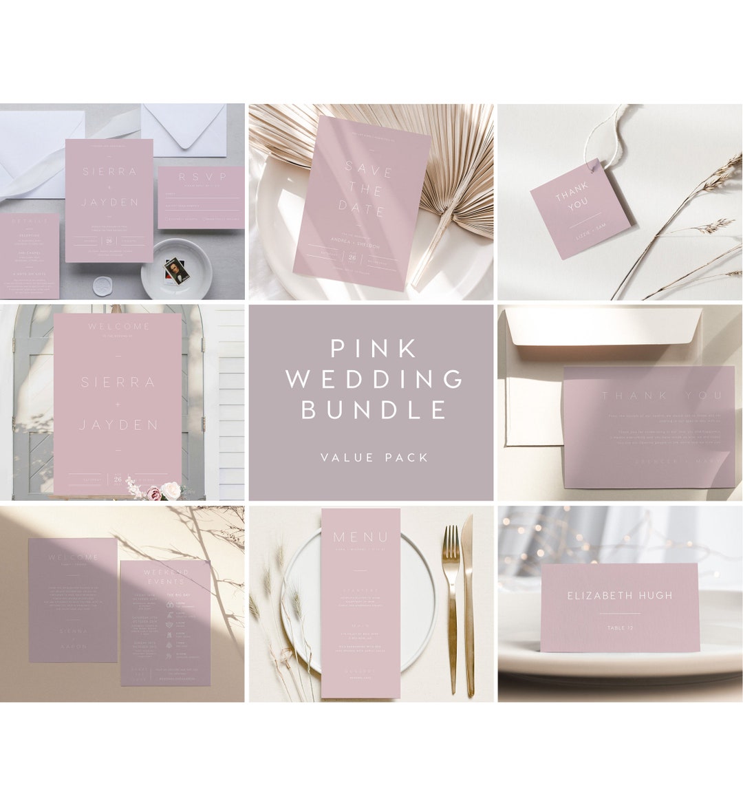 Dusty Pink Wedding Bundle INSTANT DOWNLOAD Template, DIY Wedding ...