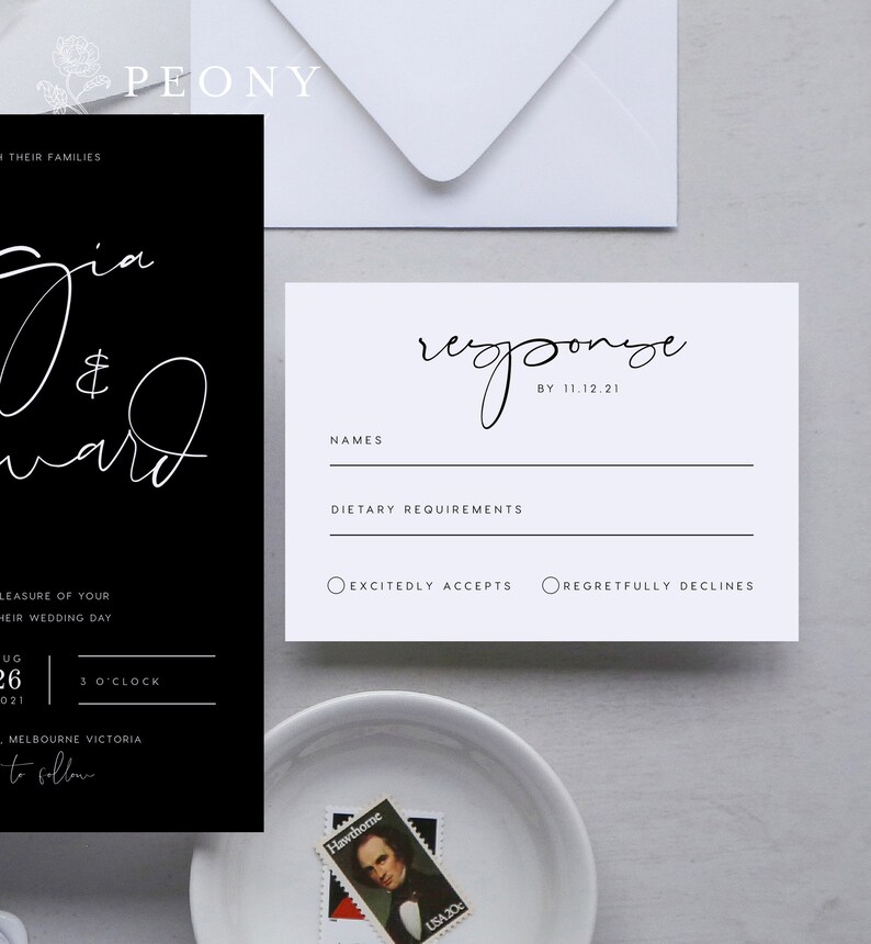 Black Wedding Invitation Set INSTANT DOWNLOAD Rustic - Etsy