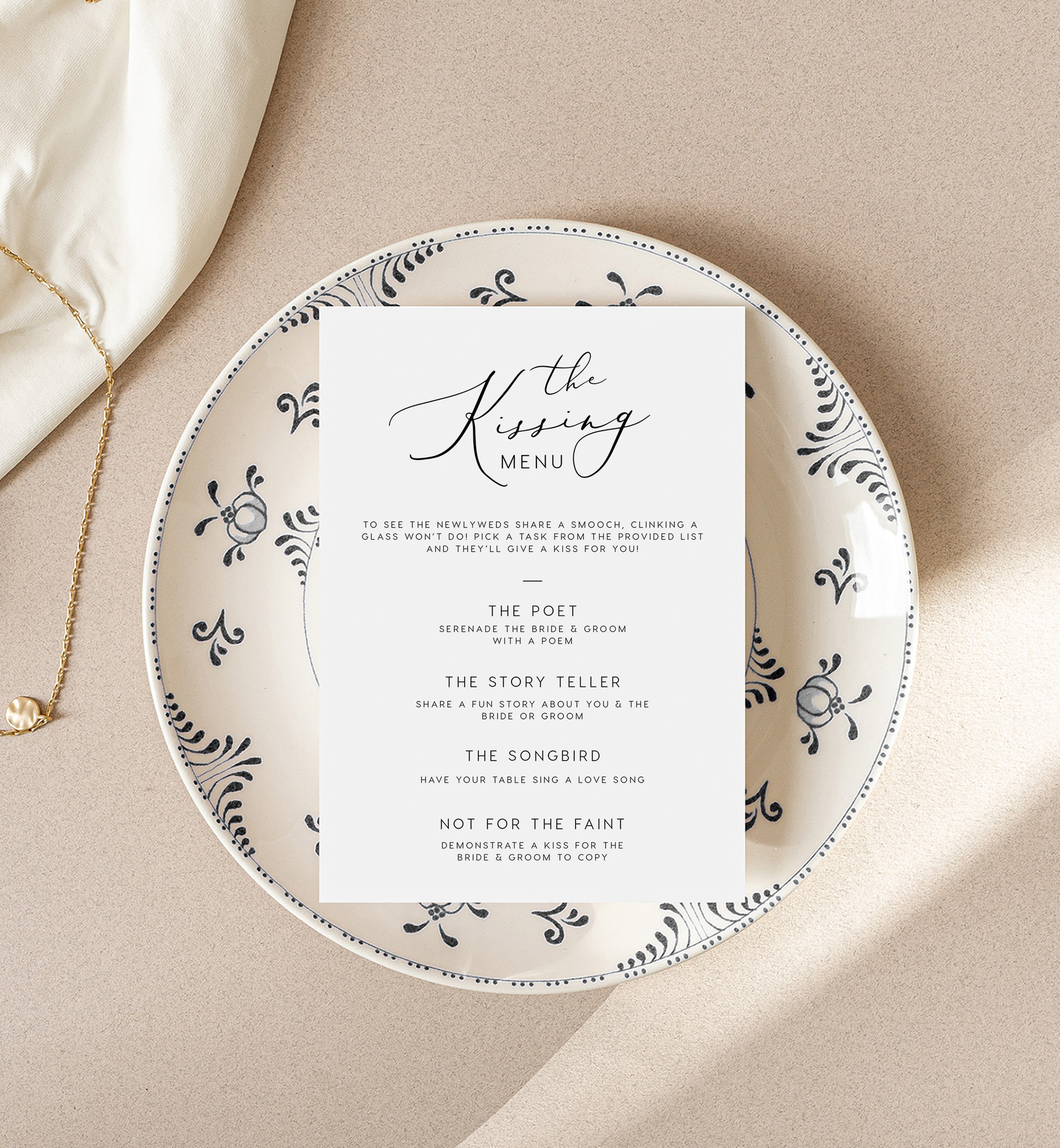 Kissing Menu INSTANT DOWNLOAD Wedding Menu DIY Printable - Etsy