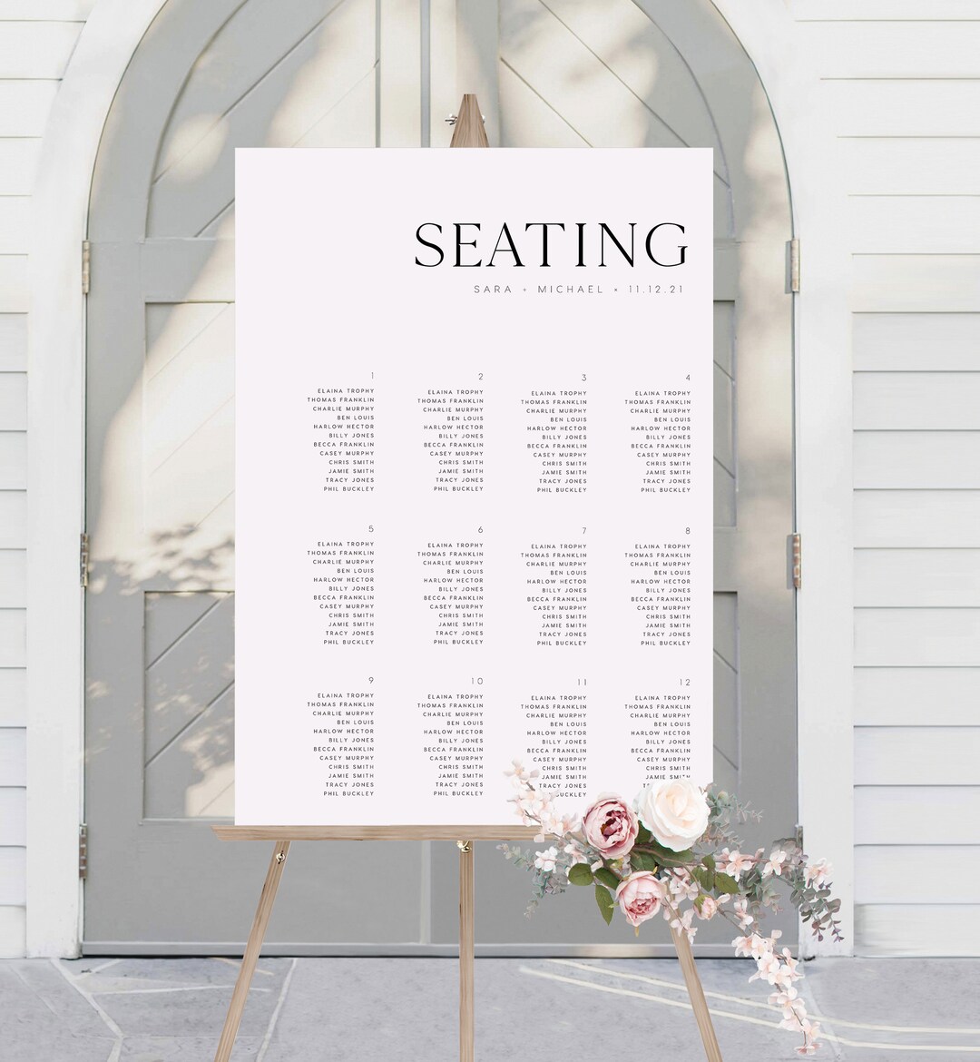 Minimalist Seating Chart, INSTANT DOWNLOAD Portrait, Sign, Signage ...