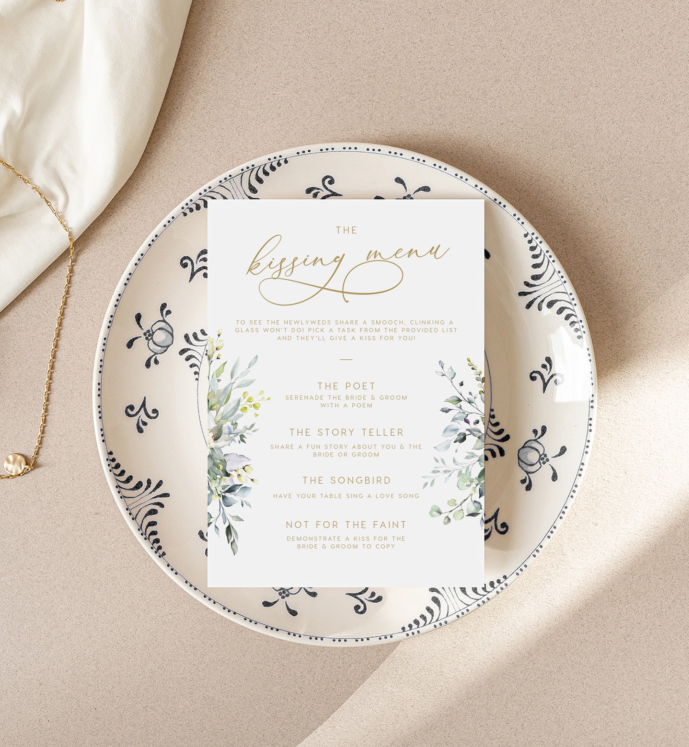 Kissing Menu INSTANT DOWNLOAD Wedding Menu DIY Printable - Etsy