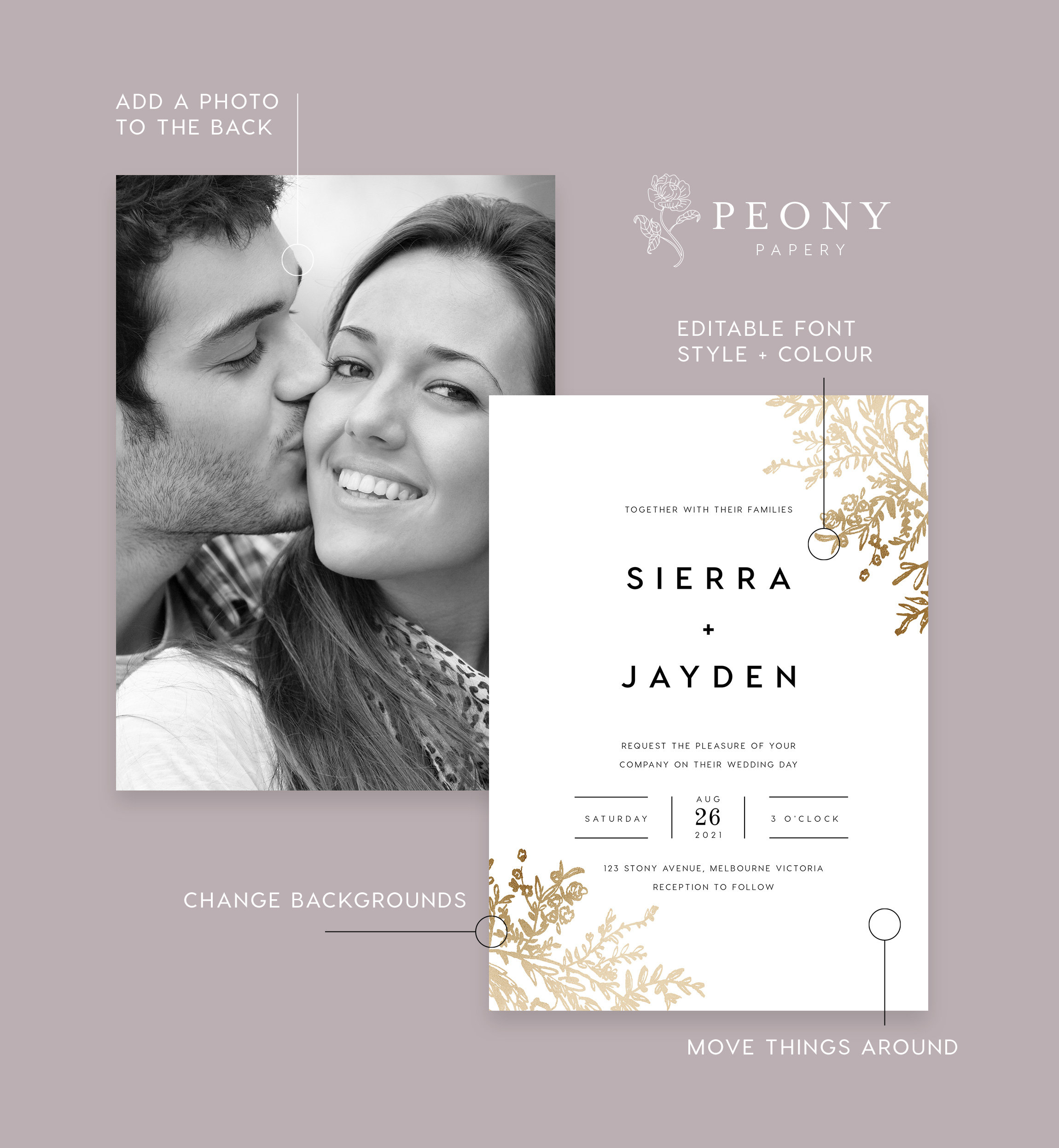 Gold Foil Wedding Invitation INSTANT DOWNLOAD Gold Goil Look - Etsy