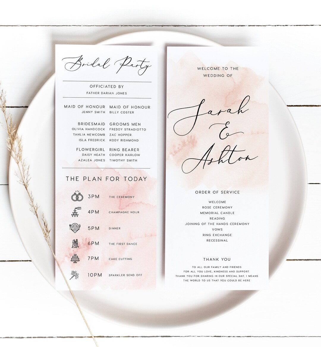 Blush Pink Wedding Program INSTANT DOWNLOAD, Printable Paddle, Program ...
