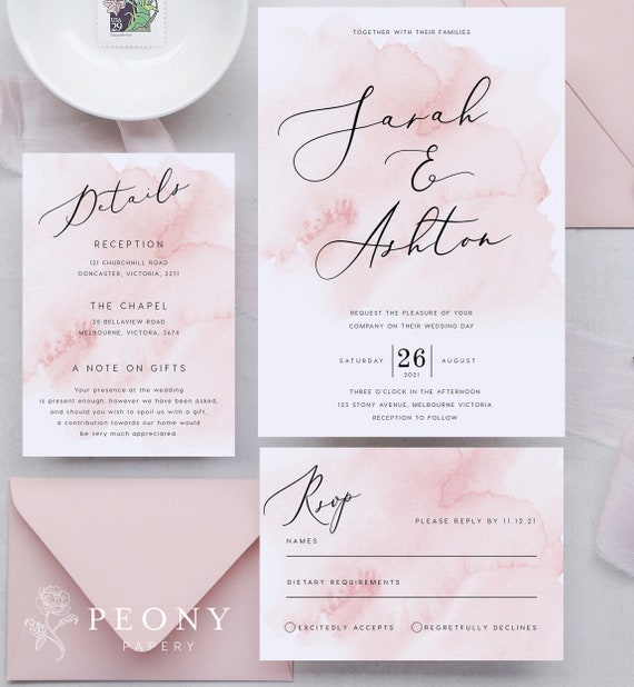 Blush Wedding Invitation Set INSTANT DOWNLOAD Blush - Etsy