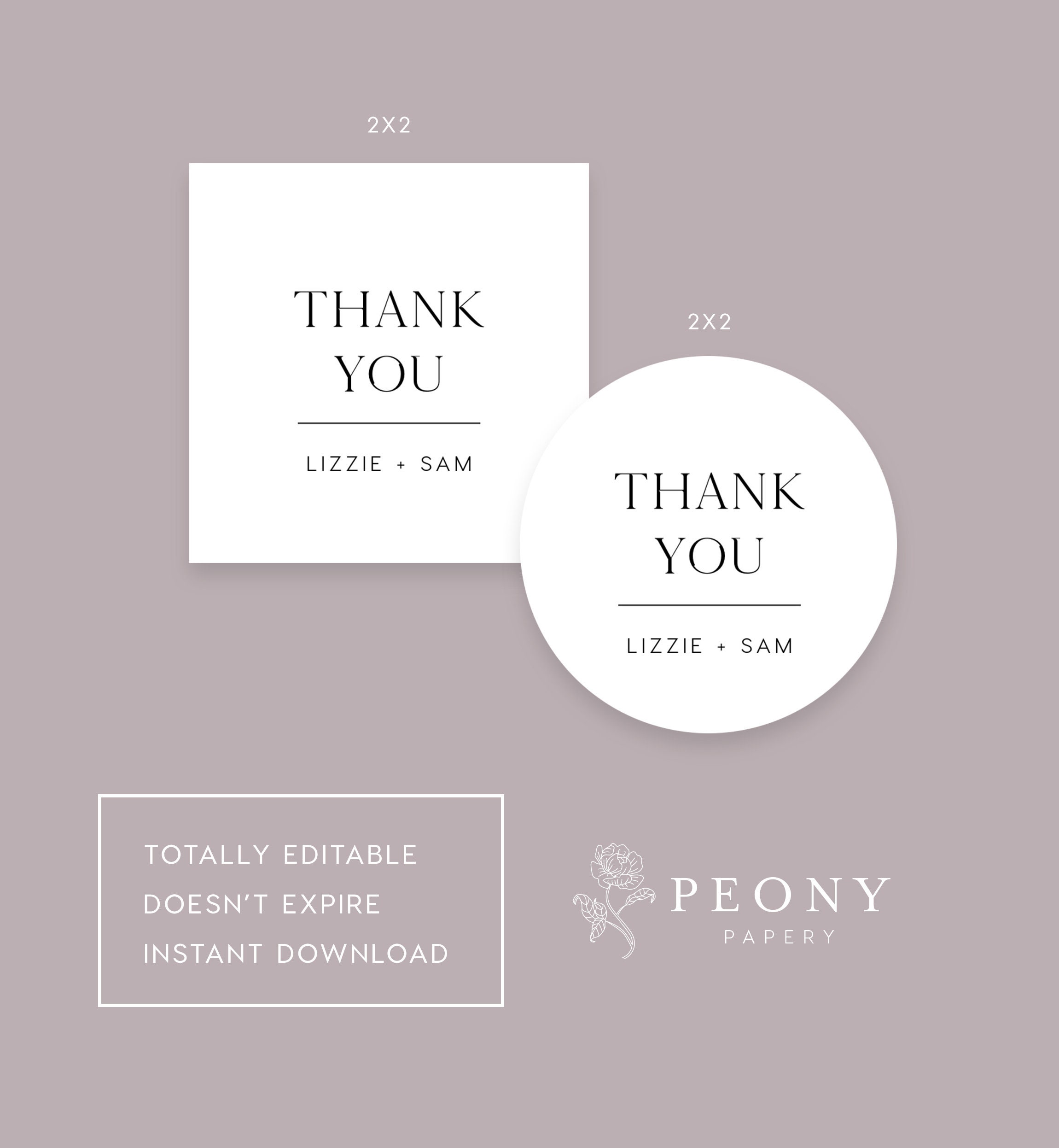 Round Thank You Tag INSTANT DOWNLOAD Square Favor Tag Favour - Etsy