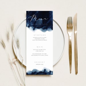 Navy Blue Menu INSTANT DOWNLOAD Watercolor Dinner Wedding, Editable ...