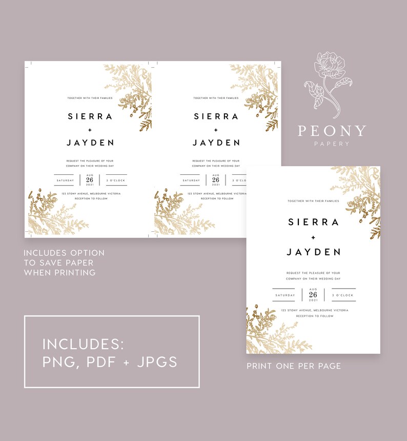 Gold Foil Wedding Invitation INSTANT DOWNLOAD Gold Goil Look - Etsy