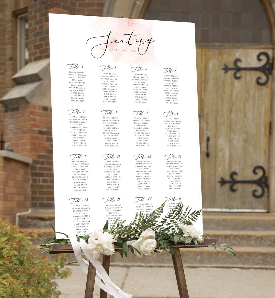 Blush Pink Seating Chart, INSTANT DOWNLOAD Portrait, Sign, Signage ...